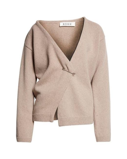 Rohe Safety Pin Off The Shoulder Wool & Cashmere Wrap Cardigan in Brown ...