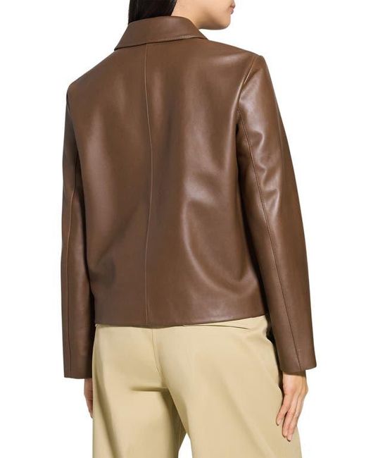 Theory Boxy Patch Pocket Leather Jacket in Brown | Lyst