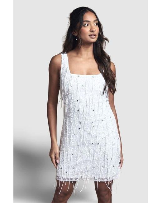 Coast Sequin Fringe Bridal Mini Dress in White | Lyst