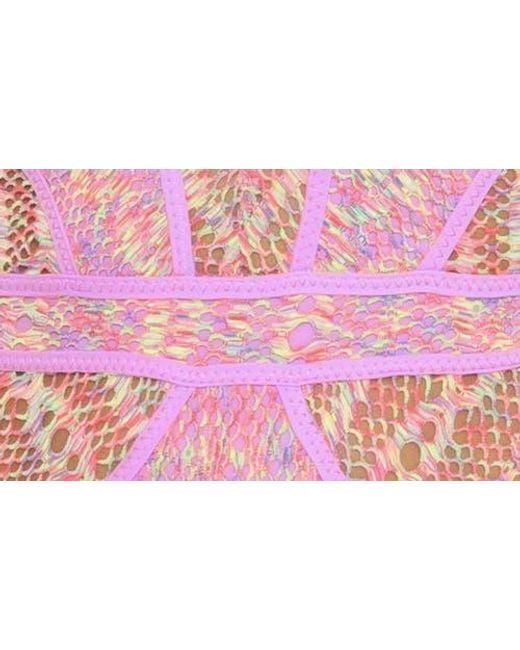 Becca Crochet-Mesh Low Back One-Piece Swimsuit in Pink | Lyst