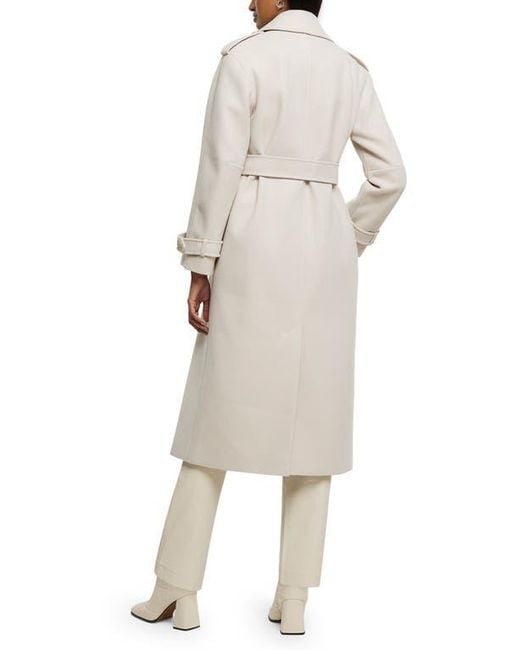 River Island Relaxed Fit Belted Longline Trench Coat in Natural | Lyst
