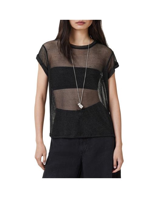 AllSaints Thea Sparkle Sheer Mesh Top in Black | Lyst