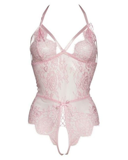 Coquette Open Gusset Lace Teddy in Purple | Lyst