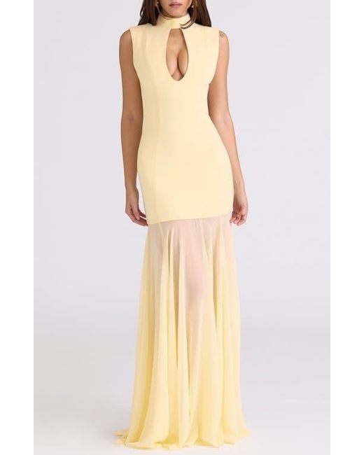 House Of Cb Raphaella Sleeveless Stretch Crepe Gown in Natural | Lyst