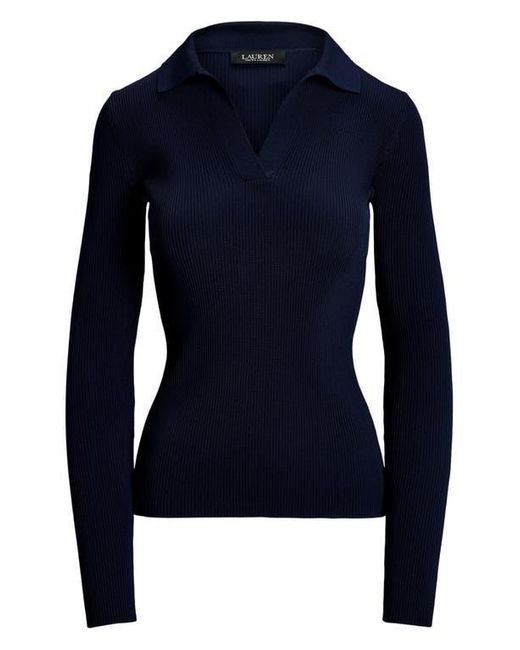 Ralph Lauren Long Sleeve Johnny Collar Polo Sweater in Blue | Lyst