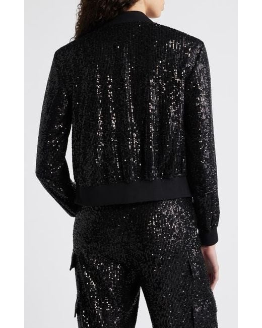 Anne Klein Sequin Bomber Jacket in Black | Lyst
