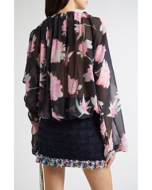 JULIE KEGELS Tash Floral Silk Off The Shoulder Top in Black | Lyst