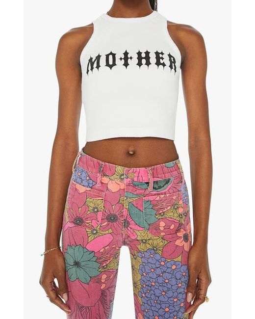 Mother The Chin Ups Chop Crop Graphic Tank in White | Lyst