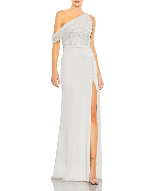 Mac Duggal Beaded One Shoulder Column Gown In White Lyst
