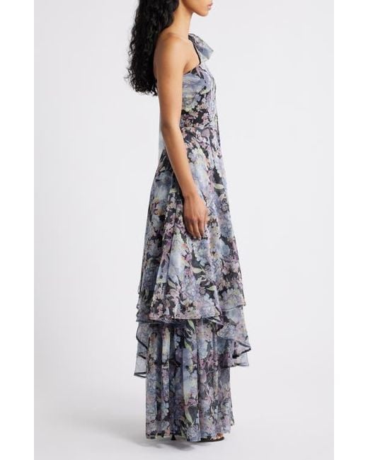 Lulus Amara Floral One-Shoulder Gown in Gray | Lyst