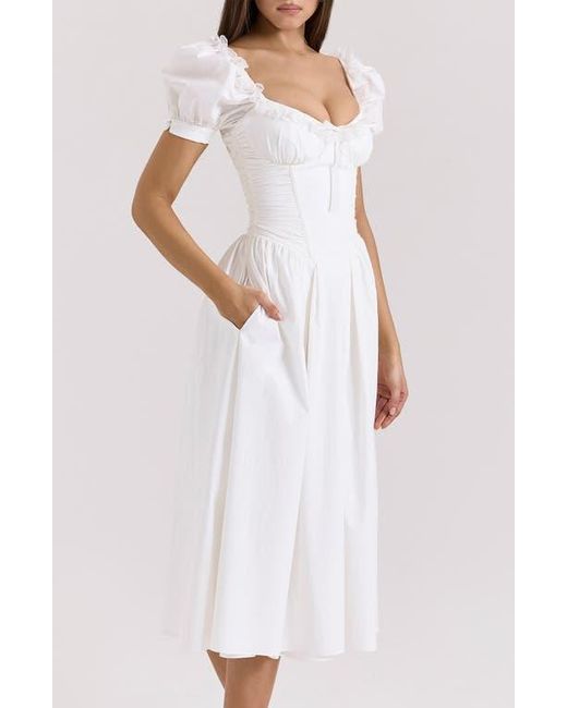 House Of Cb Lulabell Puff Sleeve Midi Dress in White | Lyst