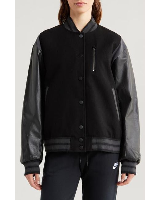 Nike Sportswear Destroyer Leather & Wool Blend Varisty Bomber Jacket in ...