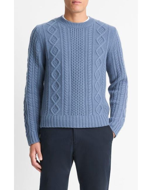 Vince Wool Aran Cable Sweater in Blue for Men | Lyst