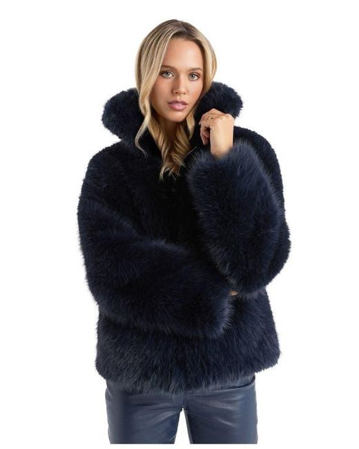 The Noli Shop Dani Faux Fur Coat in Blue | Lyst