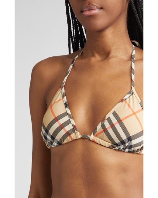 Burberry Check Triangle String Bikini Top in Natural | Lyst