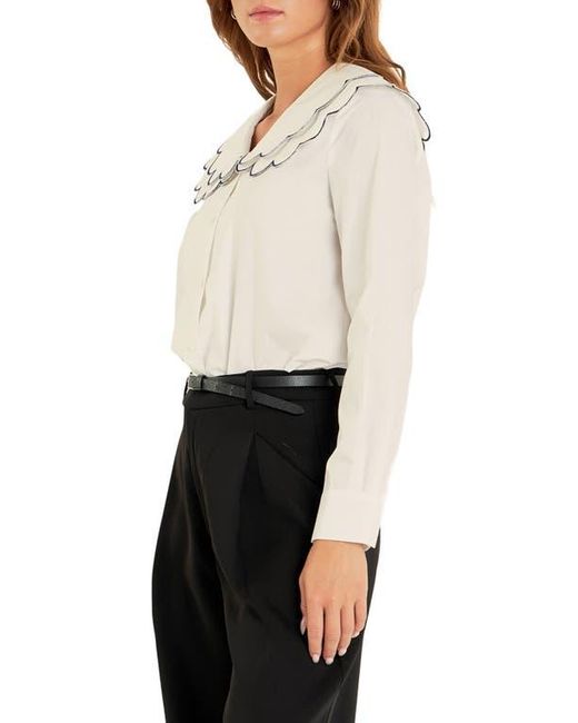 English Factory Scallop Embroidered Collar Shirt in White | Lyst