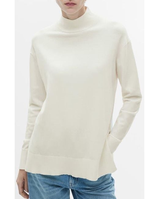 Mango Perkins Mock Neck Sweater in White | Lyst