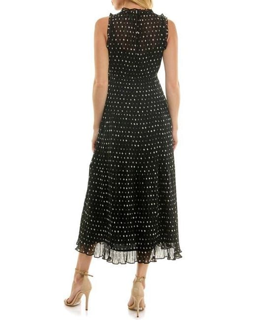 Socialite Polka Dot Sleeveless Pleated Chiffon Dress in Black | Lyst