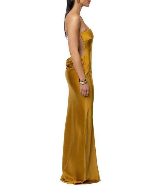 JLUXLABEL Regal Rising Corset Back Strapless Satin Gown in Yellow | Lyst