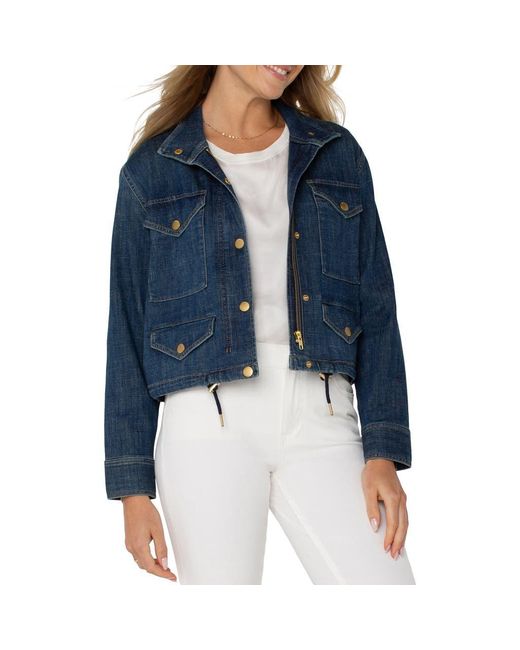 Liverpool Los Angeles Denim Crop Jacket in Blue | Lyst
