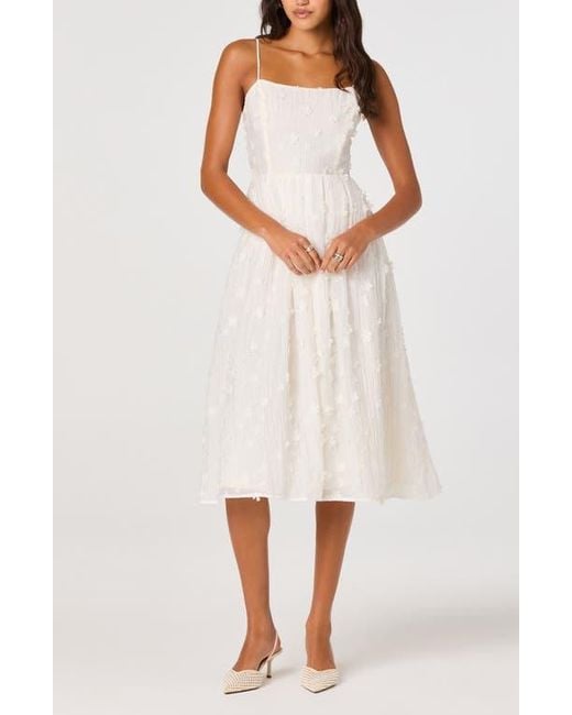 Astr Avani Floral Appliqué Fit & Flare Midi Dress in White | Lyst