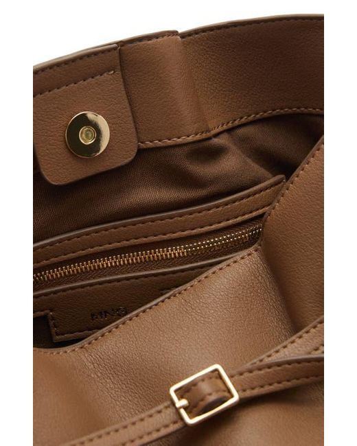 Mango Buckle Front Faux Leather Shopper Bag in Brown | Lyst