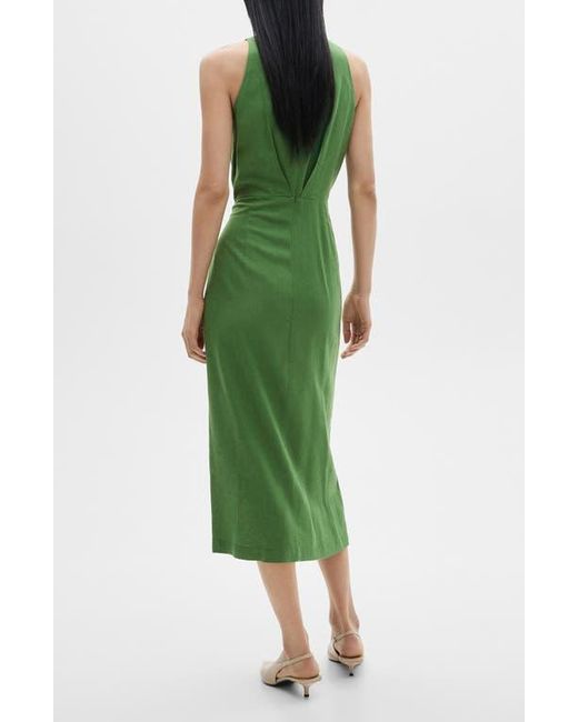 Mango Bow Waist Linen Blend Midi Dress in Green | Lyst