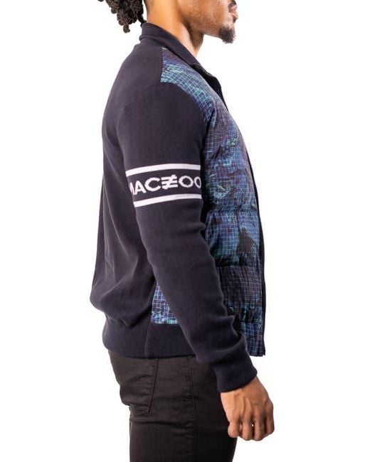 Maceoo Oceanography Mixed Media Insulated Bomber Jacket in Blue for Men ...