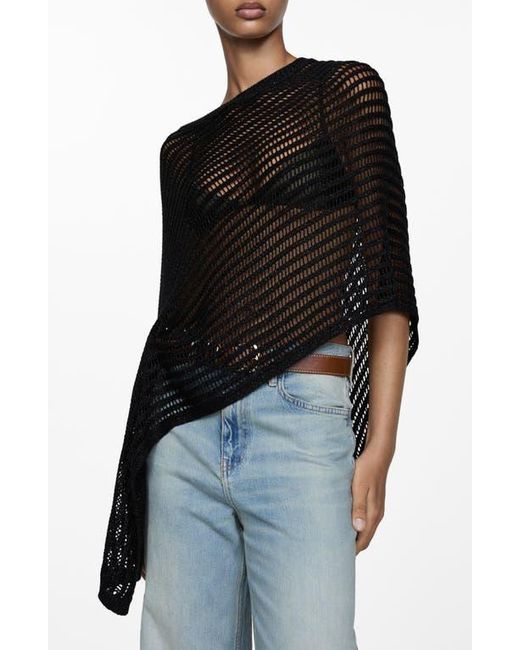 Mango Metallic Open Stitch Cape in Black | Lyst