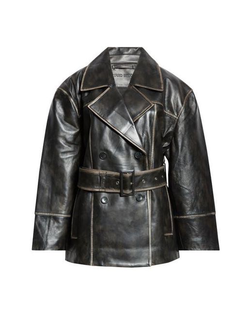 Stand Studio Willow Belted Double Breasted Leather Jacket in Black | Lyst