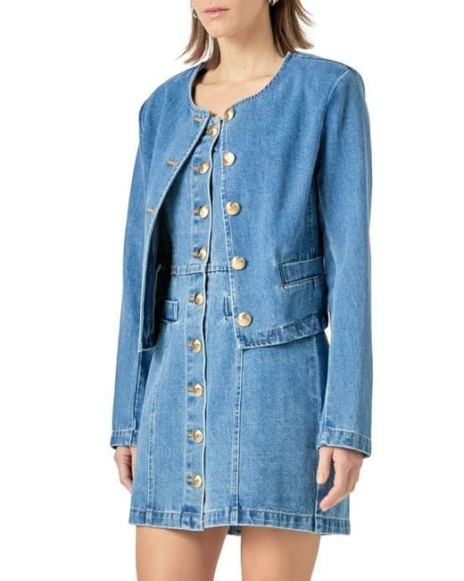 English Factory Crop Denim Jacket in Blue | Lyst