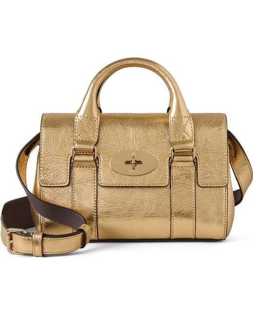 Mulberry Mini Heritage Bayswater Metallic Leather Satchel in Natural | Lyst