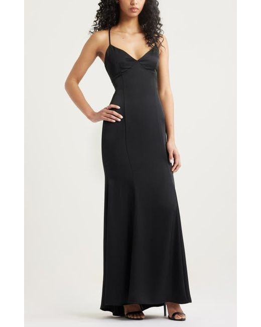 BP. Tie Back Satin Gown in Black | Lyst