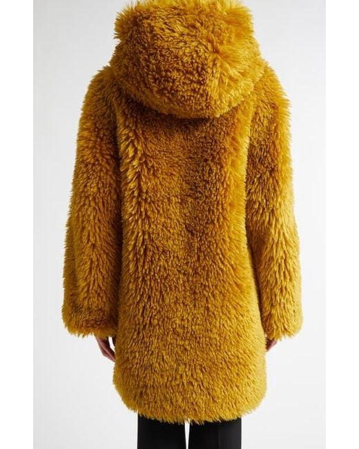 Stand Studio Elisa Faux Fur Hooded Coat in Yellow | Lyst
