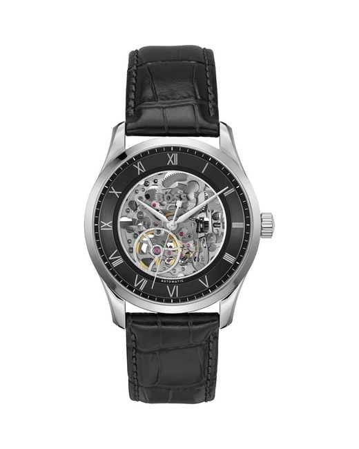 BOSS Principle Skeleton Automatic Leather Strap Watch, 41Mm in Black ...