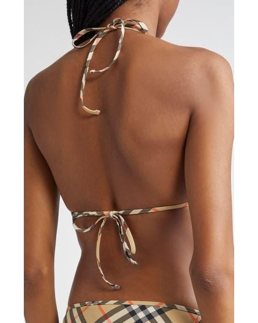 Burberry Check Triangle String Bikini Top in Natural | Lyst