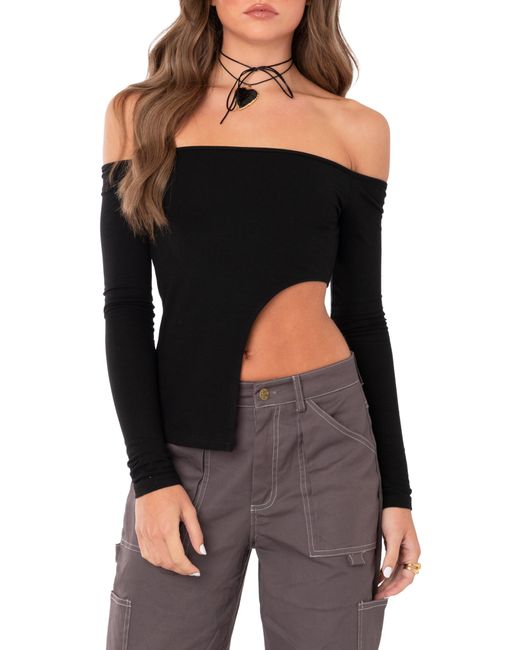 Edikted Helena Asymmetric Off The Shoulder Top In Black Lyst