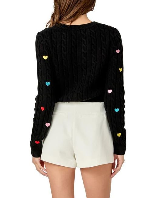 English Factory Heart Embroidered Cable Stitch Sweater in Black | Lyst
