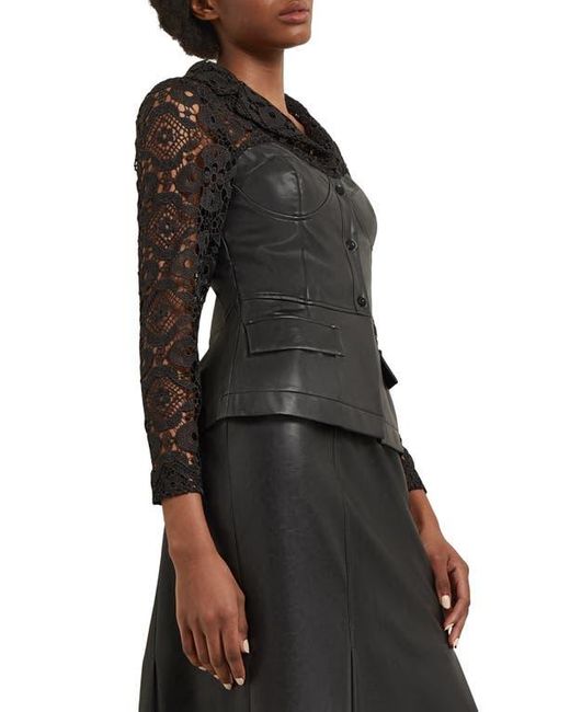 Misook Lace & Faux Leather Corset Jacket in Black | Lyst
