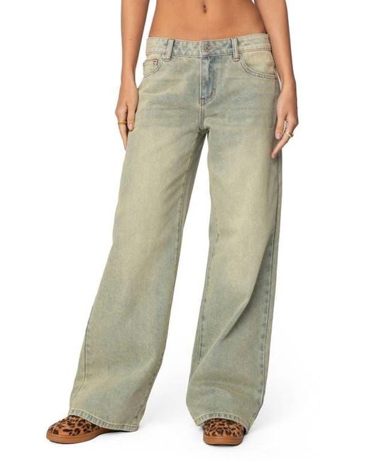 Edikted Ace Low Rise Wide Leg Jeans in Green | Lyst