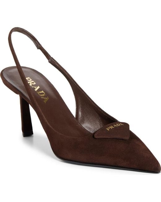 Prada Logo Slingback Pump in Brown | Lyst
