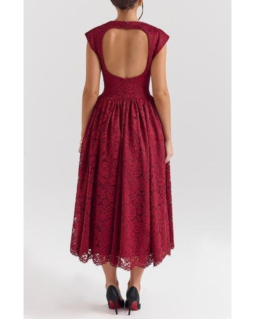 House Of Cb Debutante Open Back Lace Midi Dress in Red | Lyst