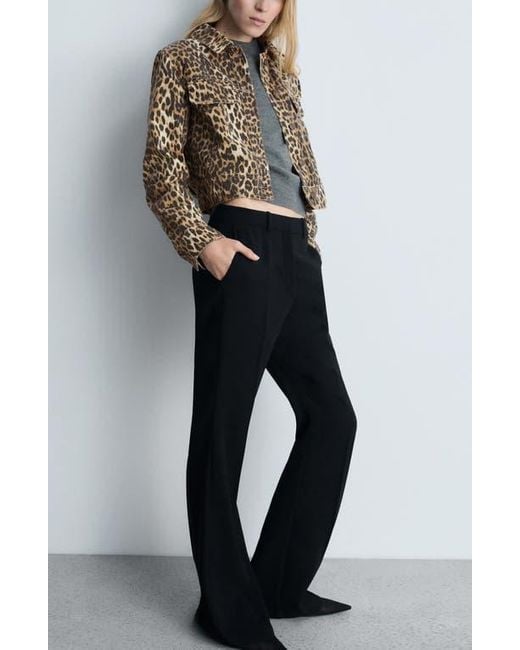 Mango Leopard Print Denim Trucker Jacket in Natural | Lyst