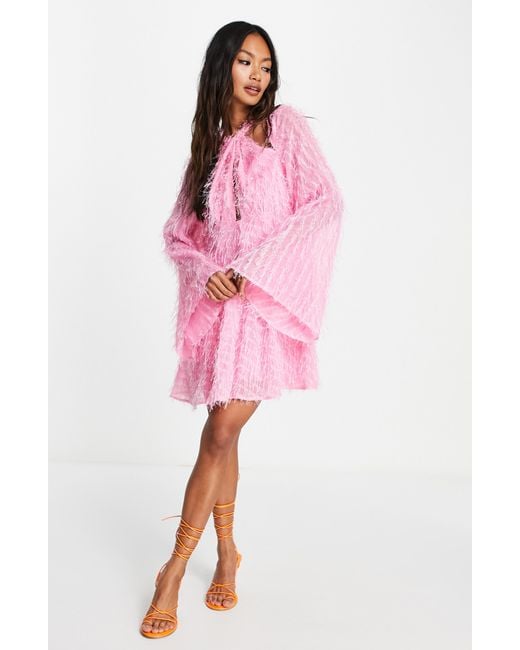 Asos Twist Neck Long Sleeve Minidress In Pink Lyst