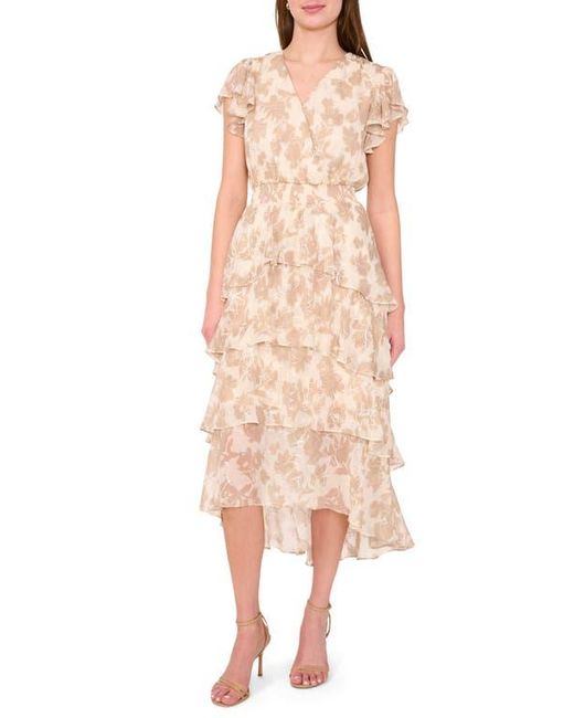 Halogen® Floral Flutter Sleeve Tiered Maxi Dress in Pink | Lyst
