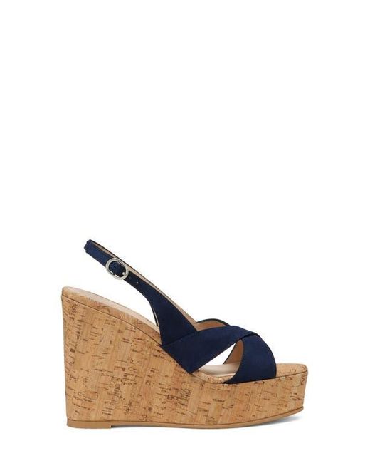 Stuart Weitzman Dayna Slingback Platform Wedge Sandal in Blue | Lyst