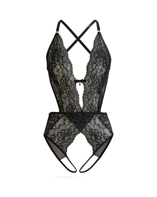 Coquette Lace Open Gusset Teddy in Black | Lyst
