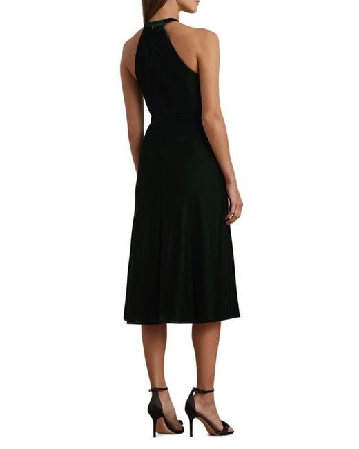 Ralph Lauren Belted Velvet Halter Neck Cocktail Dress in Black | Lyst