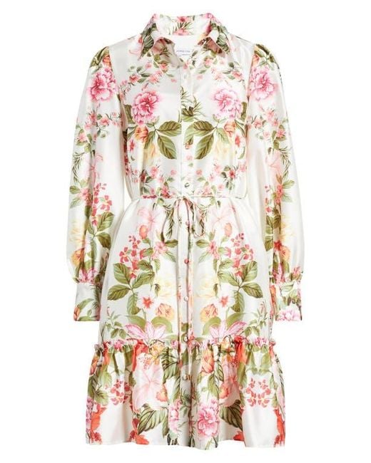 Julia Jordan Floral Long Sleeve Tie Belt Shirtdress in Natural | Lyst