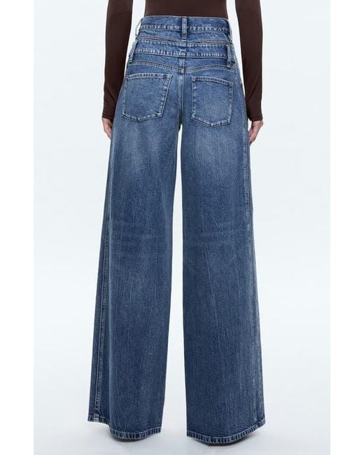 Alice + Olivia Double Waistband Wide Leg Jeans in Blue | Lyst